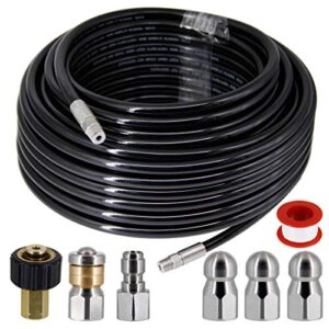 twinkle star sewer jetter kit for pressure washer -100 ft hose, 1/4 inch npt, drain cleaning hose, button nose & rotating sewer jetting nozzle, orifice 4.0, 4.5, 5.5, 4000 psi