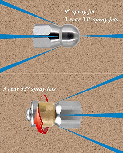 Twinkle Star Sewer Jetter Kit for Pressure Washer -100 ft Hose, 1/4 Inch NPT, Drain Cleaning Hose, Button Nose & Rotating Sewer Jetting Nozzle, Orifice 4.0, 4.5, 5.5, 4000 PSI