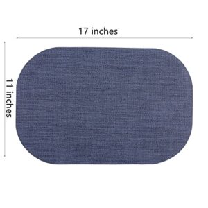 XINYUN Oval Place Mats Indoor Set of 6 Washable Navy Blue Kitchen Table Placemats Vinyl Woven Patio Table Mats Heat Resistant Non Slip Decorate for Outdoor Garden Picnic Beach Dining Table