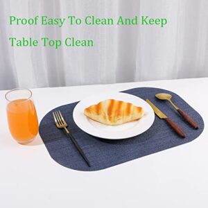 XINYUN Oval Place Mats Indoor Set of 6 Washable Navy Blue Kitchen Table Placemats Vinyl Woven Patio Table Mats Heat Resistant Non Slip Decorate for Outdoor Garden Picnic Beach Dining Table