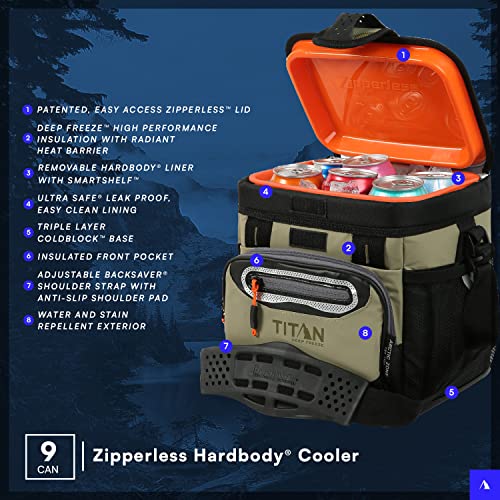 Arctic Zone Titan Deep Freeze Cooler - 9 Can Zipperless Hardbody Cooler - Deep Freeze Insulation, HardBody Liner, and SmartShelf