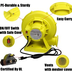 Bounce House Blower, 0.6 HP 450 Watt air Blower for About 11 ft x11 ft Inflatables Bouncy Castle Slide House Jumper (Yellow)