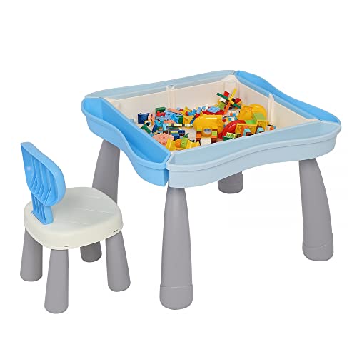 Kids Activity Table Set, Multi Activity Table Set with Storage Area, 300PCS Building Blocks