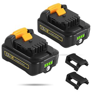 aptooler 3.0ah 12v max dcb120 battery with battery holder compatible with dewalt 12v lithium battery dcb123 dcb127 dcb122 dcb124 dcb121 power tools batteries 2 pack