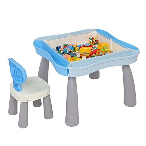 Kids Activity Table Set, Multi Activity Table Set with Storage Area, 300PCS Building Blocks