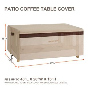 PATIOASIS Patio Coffee Table Cover, Waterproof Outdoor Lawn Furniture Rectangular Small Table Covers 48inch Long Outside Rectangle Coffee Table Covers Beige