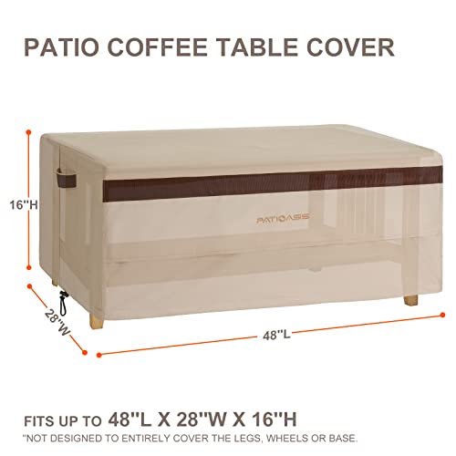 PATIOASIS Patio Coffee Table Cover, Waterproof Outdoor Lawn Furniture Rectangular Small Table Covers 48inch Long Outside Rectangle Coffee Table Covers Beige