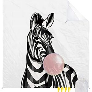 Watercolor Zebra Blowing Pink Bubbles Beach Blanket Sandproof, Beach Mat Sand Free Waterproof, Black White Animal Pure Backdrop Outdoor Picnic Blanket for Beach Party/Travel/Camping 108"x84"