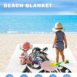 Watercolor Zebra Blowing Pink Bubbles Beach Blanket Sandproof, Beach Mat Sand Free Waterproof, Black White Animal Pure Backdrop Outdoor Picnic Blanket for Beach Party/Travel/Camping 108"x84"