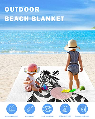 Watercolor Zebra Blowing Pink Bubbles Beach Blanket Sandproof, Beach Mat Sand Free Waterproof, Black White Animal Pure Backdrop Outdoor Picnic Blanket for Beach Party/Travel/Camping 108"x84"