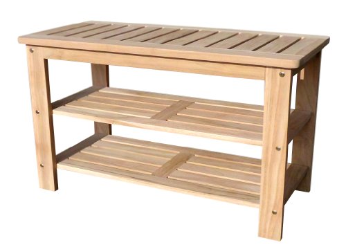 D-Art Outdoor Shoe Bench with 2 Shelves - in Teak Wood