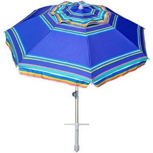 ammsun 7ft heavy duty high wind beach umbrella parasols with sand anchor & tilt sun shelter, uv 50+ protection outdoor sunshade umbrella with carry bag for patio garden beach pool backyard stripe blue