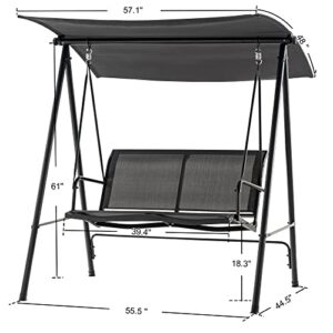 Mcombo 2-Person Patio Swing Chair with Adjustable Canopy Outdoor, Steel Frame Breathable Seats Hanging Porch Swing, 4001 (Grey)