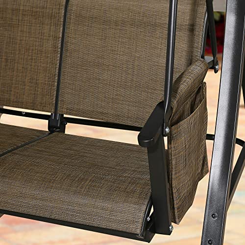 Patio Tree 3-Seater Outdoor Porch Swing Patio Hammock Swing Glider Bench with Adjustable Canopy (Brown)