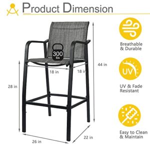 Sundale Outdoor Metal Bar Stools Set of 4,Patio Counter Height Barstools with Back Armrest, Modern Quick Dry Fabric Wrought Iron High Seating Chairs-Steel Gray