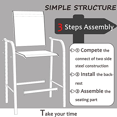 Sundale Outdoor Metal Bar Stools Set of 4,Patio Counter Height Barstools with Back Armrest, Modern Quick Dry Fabric Wrought Iron High Seating Chairs-Steel Gray