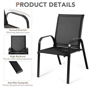 Tangkula 2 Piece Patio Dining Chairs, Outdoor Bistro Chairs W/Curved Armrests, Easy-to-Dry Fabric, Reinforced Steel Frame, Wide & Comfortable Camping Chairs for Garden, Poolside, Backyard (1, Black)