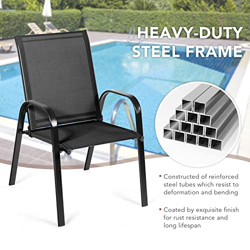 Tangkula 2 Piece Patio Dining Chairs, Outdoor Bistro Chairs W/Curved Armrests, Easy-to-Dry Fabric, Reinforced Steel Frame, Wide & Comfortable Camping Chairs for Garden, Poolside, Backyard (1, Black)