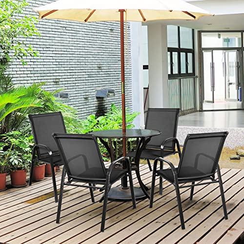 Tangkula 2 Piece Patio Dining Chairs, Outdoor Bistro Chairs W/Curved Armrests, Easy-to-Dry Fabric, Reinforced Steel Frame, Wide & Comfortable Camping Chairs for Garden, Poolside, Backyard (1, Black)