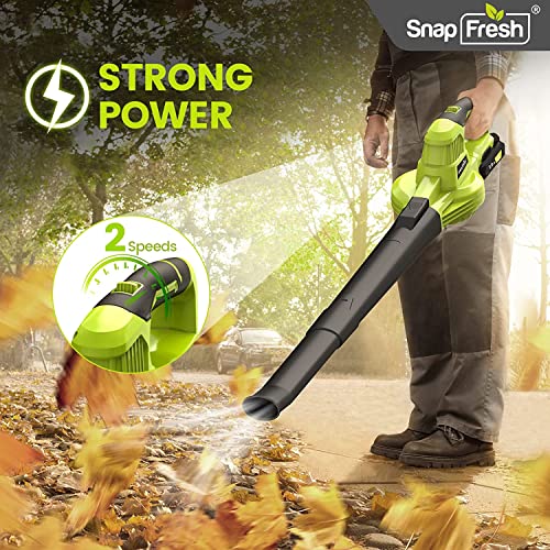 SnapFresh Leaf Blower - 20V Leaf Blower Cordless with Battery & Charger, Electric Leaf Blower for Lawn Care, Battery Powered Leaf Blower Lightweight for Leaf/Snow/Dust Blowing