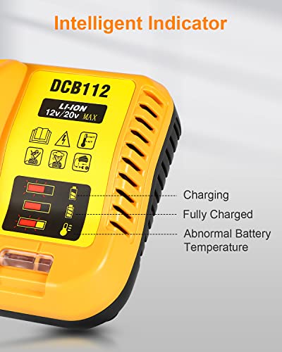 Replacement for Dewalt 20V Battery Charger DCB112, Compatible with Dewalt 12V 20V Max Lithium Battery DCB201 DCB204 DCB205 DCB206 DCB120 DCB127 DCB112 DCB115 DCB118 DCB107 DCB105 DCB102