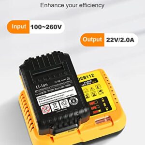 Replacement for Dewalt 20V Battery Charger DCB112, Compatible with Dewalt 12V 20V Max Lithium Battery DCB201 DCB204 DCB205 DCB206 DCB120 DCB127 DCB112 DCB115 DCB118 DCB107 DCB105 DCB102