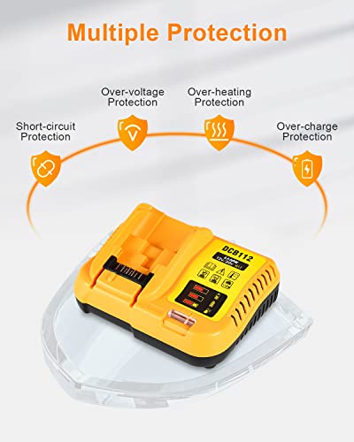 Replacement for Dewalt 20V Battery Charger DCB112, Compatible with Dewalt 12V 20V Max Lithium Battery DCB201 DCB204 DCB205 DCB206 DCB120 DCB127 DCB112 DCB115 DCB118 DCB107 DCB105 DCB102