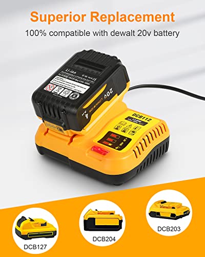 Replacement for Dewalt 20V Battery Charger DCB112, Compatible with Dewalt 12V 20V Max Lithium Battery DCB201 DCB204 DCB205 DCB206 DCB120 DCB127 DCB112 DCB115 DCB118 DCB107 DCB105 DCB102