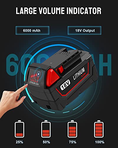 6.0Ah Replacement Battery Compatible with Milwaukee 18 Volt Battery 18V XC M-18 48-11-1820 48-11-1850 48-11-1815 48-11-1852 48-11-1822 48-11-1828 48-11-10 48-11-1811 48-11-1840 Cordless Power Tools