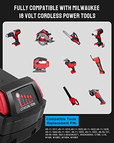 6.0Ah Replacement Battery Compatible with Milwaukee 18 Volt Battery 18V XC M-18 48-11-1820 48-11-1850 48-11-1815 48-11-1852 48-11-1822 48-11-1828 48-11-10 48-11-1811 48-11-1840 Cordless Power Tools