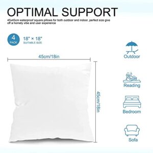 Fixwal 18x18 Inches Outdoor Pillow Inserts Set of 4, Waterproof Decorative Throw Pillows Insert, Square Pillow Form for Patio, Furniture, Bed, Living Room, Garden ( White )