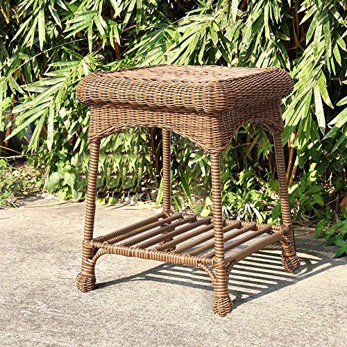 Jeco Wicker Patio End Table in Honey