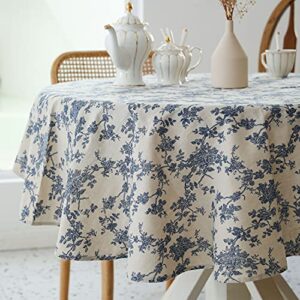 pastoral round tablecloth – 60 inch dia. – linen fabric table cloth – washable table cover with dust-proof wrinkle resistant for restaurant, picnic, indoor and outdoor dining, floral (dark blue)