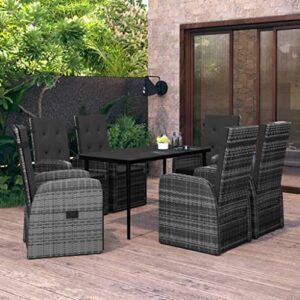 vidaXL Patio Dining Set 7 Piece with Cushions Garden Outdoor Lawn Yard Terrace Balcony Dining Dinner Table and Chair Seat Seating Furniture Gray