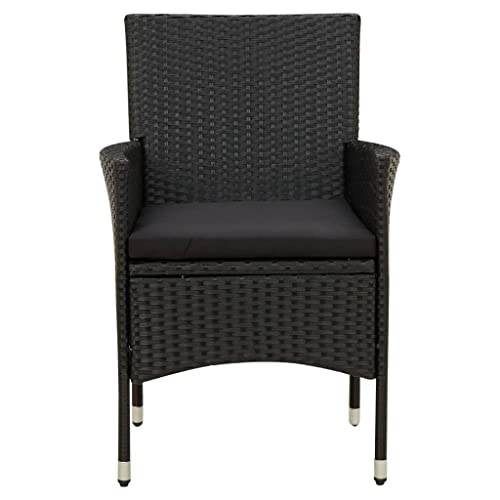 BIGBARLEY All Weather Outdoor Chairs with Armrest, Dining Chair, for Garden Deck Backyard, Patio Chairs with Cushions 2 pcs Poly Rattan Black