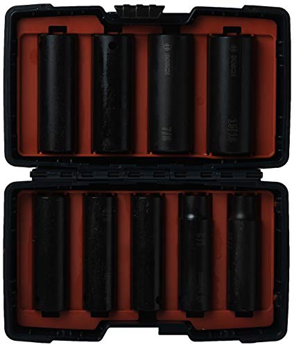 BOSCH 27286 1/2 In. Impact Tough Deep Well Socket Set, 9-Piece,Gray