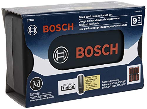 BOSCH 27286 1/2 In. Impact Tough Deep Well Socket Set, 9-Piece,Gray