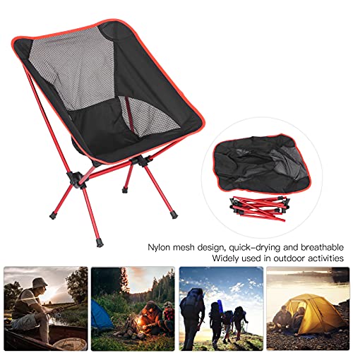 Aluminum Alloy Portable Chair, Compact Outdoor Chair Nylon Mesh Aluminum Frame Small After Folding Simple Operation for Camping(Big red)