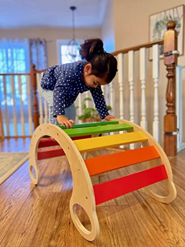 Greenwalnut Wooden Rainbow Rocking Chair , Rainbow Rocker , Rocking Bed , Pretend Play Stand, Rainbow Rocker Arch