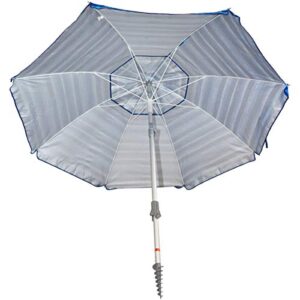 Tommy Bahama Sand Anchor 7 feet Beach Umbrella with Tilt and Telescoping Pole (Blue/White)