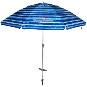 Tommy Bahama Sand Anchor 7 feet Beach Umbrella with Tilt and Telescoping Pole (Blue/White)