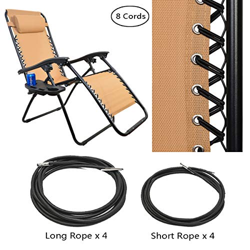 C-CHAIN 8 Cords Replacement Cord for Zero Gravity Chair, Universal Replacement Laces Cord Kit for Zero Gravity Chair, Anti Gravity Chair, Lounge Chair, Bungee Chair, Recliner - Black