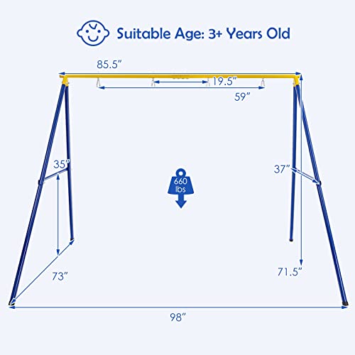 LDAILY A-Frame Swing Stand, 660 lbs Heavy Duty Steel Swing Frame w/Ground Stakes & Carabiners & Foot Caps, for Kids and Adults, Extra Large Swing Frame Stand, Suitable for Indoor Outdoor Most Swings