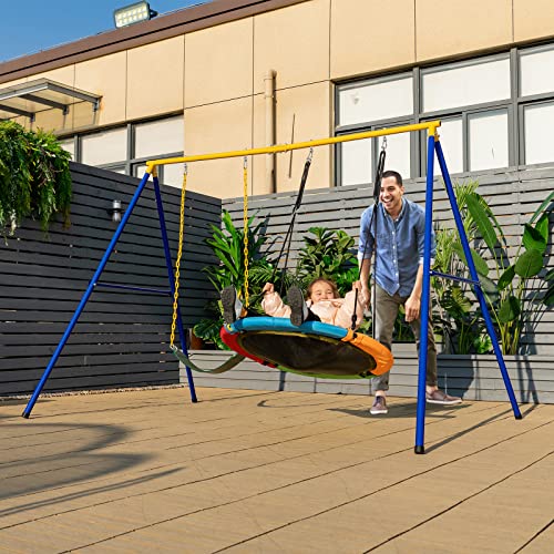 LDAILY A-Frame Swing Stand, 660 lbs Heavy Duty Steel Swing Frame w/Ground Stakes & Carabiners & Foot Caps, for Kids and Adults, Extra Large Swing Frame Stand, Suitable for Indoor Outdoor Most Swings