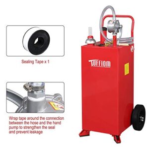 TUFFIOM 30 Gallon Gas Caddy With Wheels, Fuel Transfer Tank Gasoline Diesel Can Reversible Rotary Hand Siphon Pump, Fuel Storage Tank For Automobiles ATV Car Mowers Tractors Boat Motorcycle(Red)