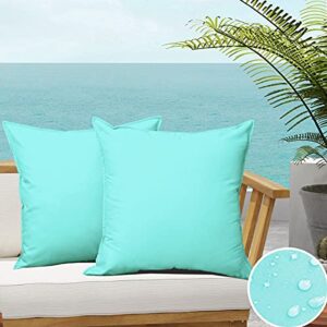 sofjagetq pack of 2 outdoor waterproof throw pillow covers durable vibrant decorative outdoor pillows cushion case pillow shell for patio couch, tent, sunbrella (18×18 inches, light blue)