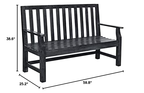 Safavieh PAT6703K Outdoor Collection Indaka Grey Bench, Dark Slate Gray