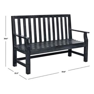 Safavieh PAT6703K Outdoor Collection Indaka Grey Bench, Dark Slate Gray