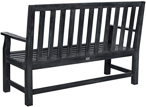 Safavieh PAT6703K Outdoor Collection Indaka Grey Bench, Dark Slate Gray