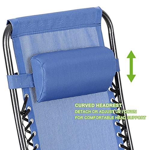 Geniqua Set of 2 Zero Gravity Lounge Chair Recliners Steel Mesh Fabric Outdoor Folding Chair w/Footrest, Adjustable, Pillow and Tray, Black